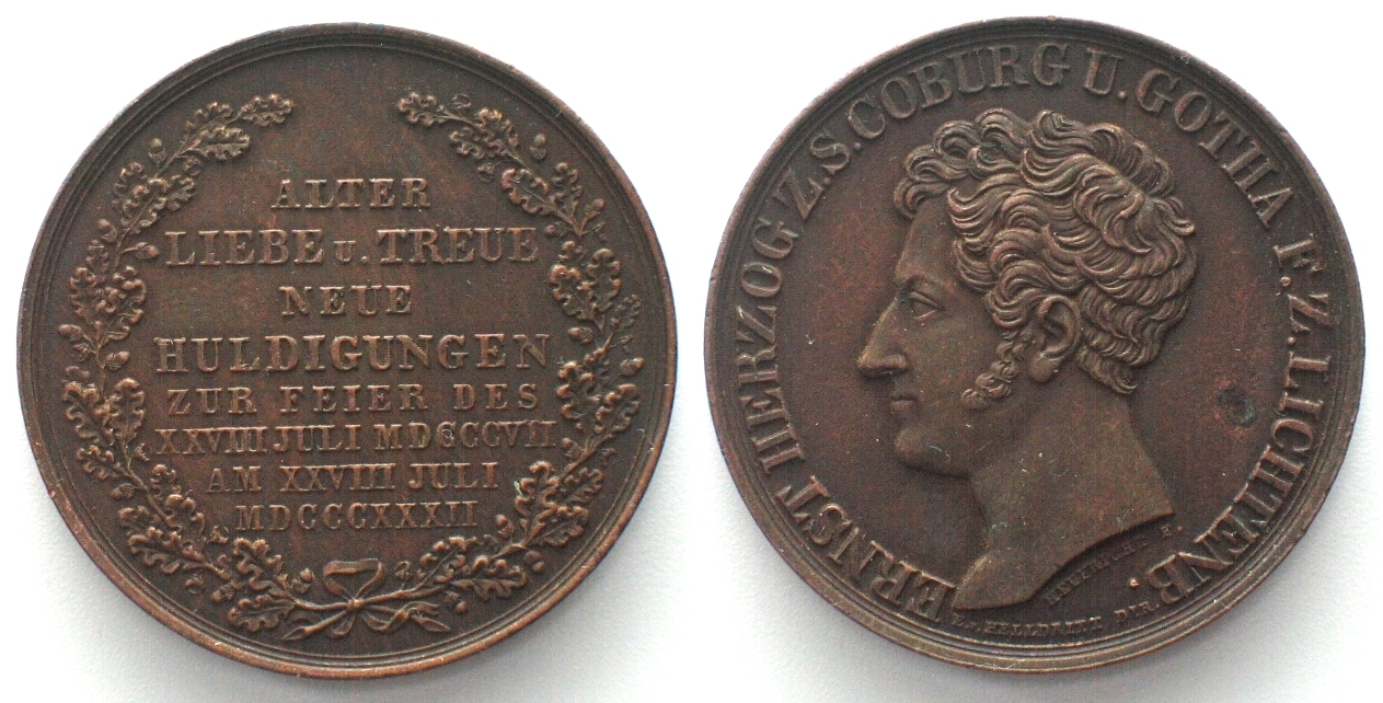 Sachsen-Coburg-Gotha SAXE-COBURG-GOTHA Medal 1832 ERNST I, 25th Ann. of Reign, bronze, 32mm AU ...