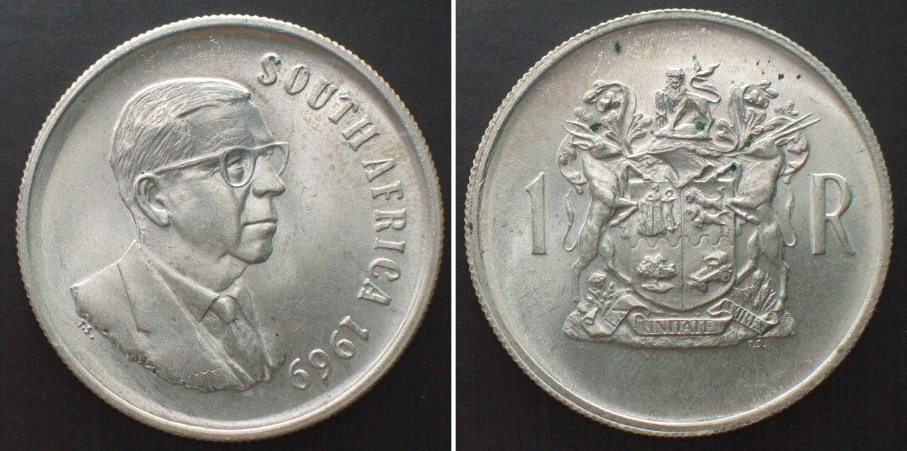 Südafrika SOUTH AFRICA Rand 1969 English DR. T.E. DONGES silver UNC ...