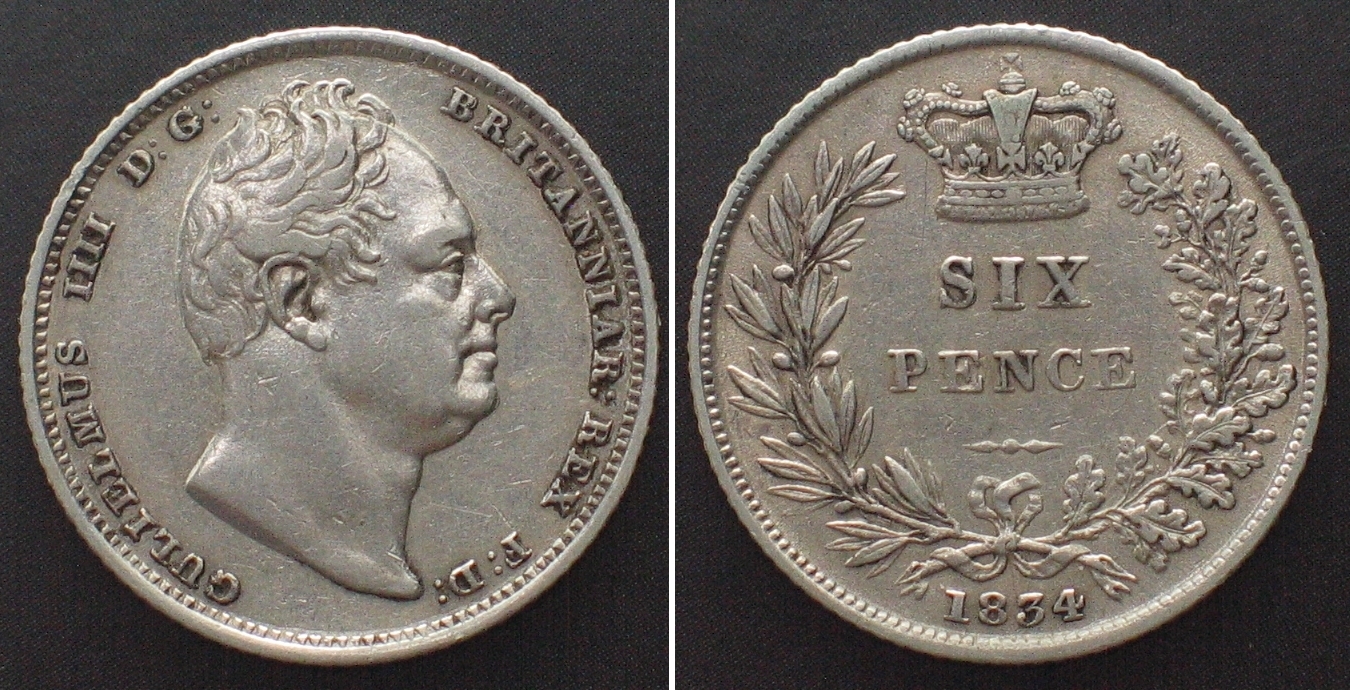 England GREAT BRITAIN Six Pence 1834 WILLIAM IV silver XF! EF | MA-Shops