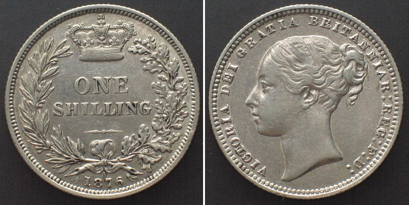 England GREAT BRITAIN. Shilling 1876, die number 3, VICTORIA, silver ...