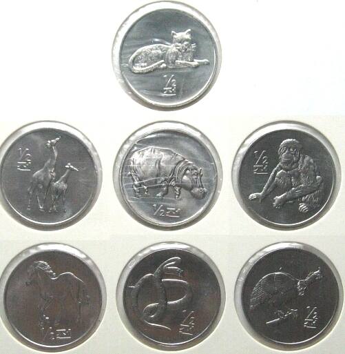 Nordkorea NORTH KOREA. 7 x 1/2 Chon 2002, Animals, Alu, UNC | MA-Shops