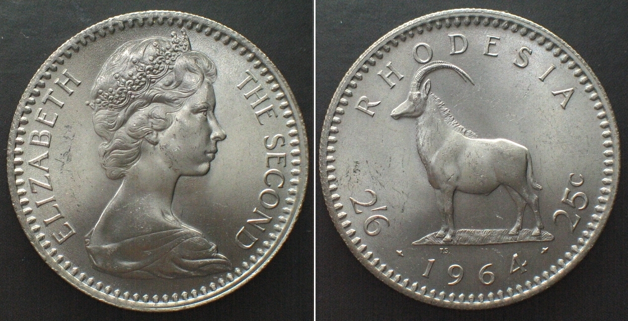 Rhodesien RHODESIA 2-1/2 Shillings = 25 Cents 1964 ELIZABETH II Cu-Ni ...