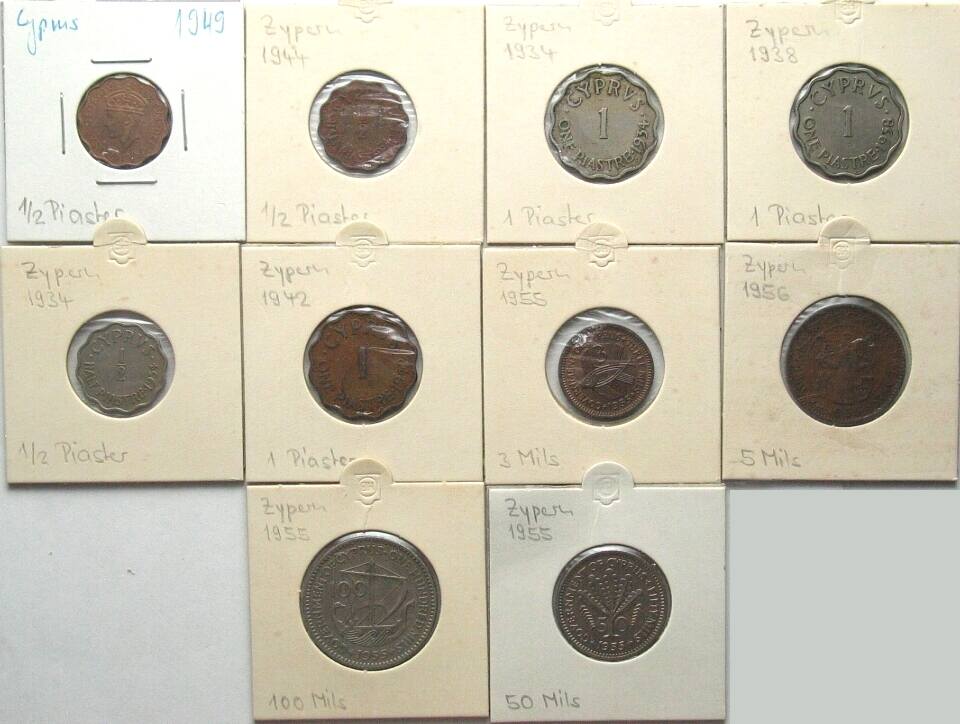 Zypern BRITISH CYPRUS Collection of 10 coins 1934-1956 | MA-Shops