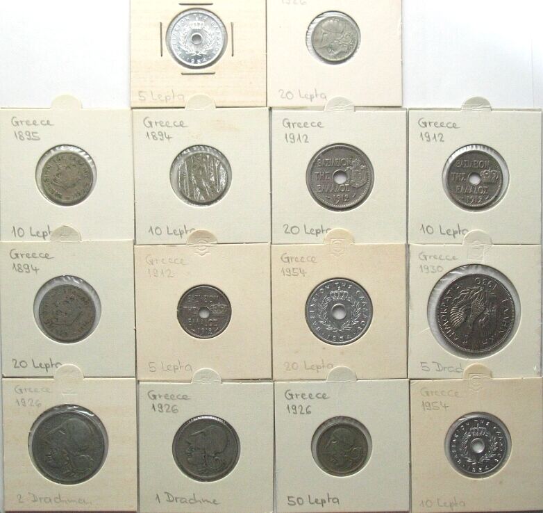 Griechenland 1908-1954 GREECE Collection of 14 coins 1894-1954, many in ...