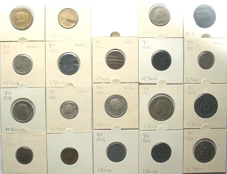 Jugoslawien SERBIA & YUGOSLAVIA Collection of 19 coins 1884-1945, with ...
