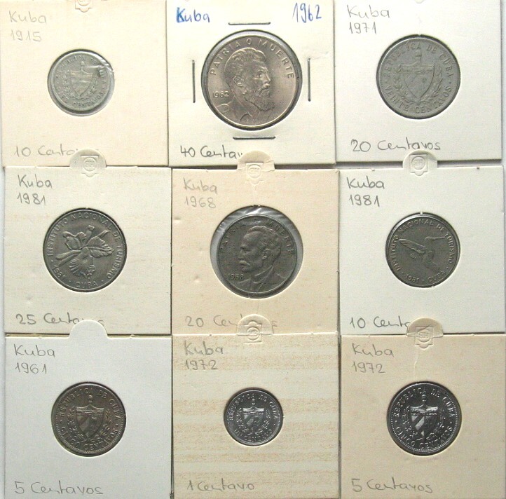 Kuba CUBA Collection of 9 coins 1915-1981, mostly in top condition ...