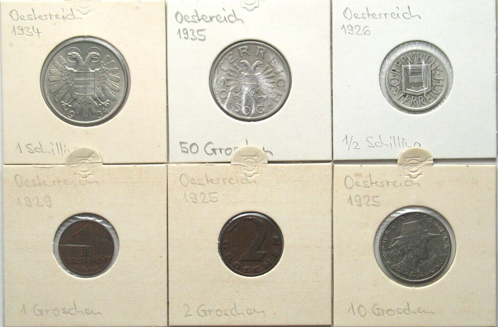 Österreich AUSTRIA 1st Republic, 6 coins 1925-1935, better condition ...