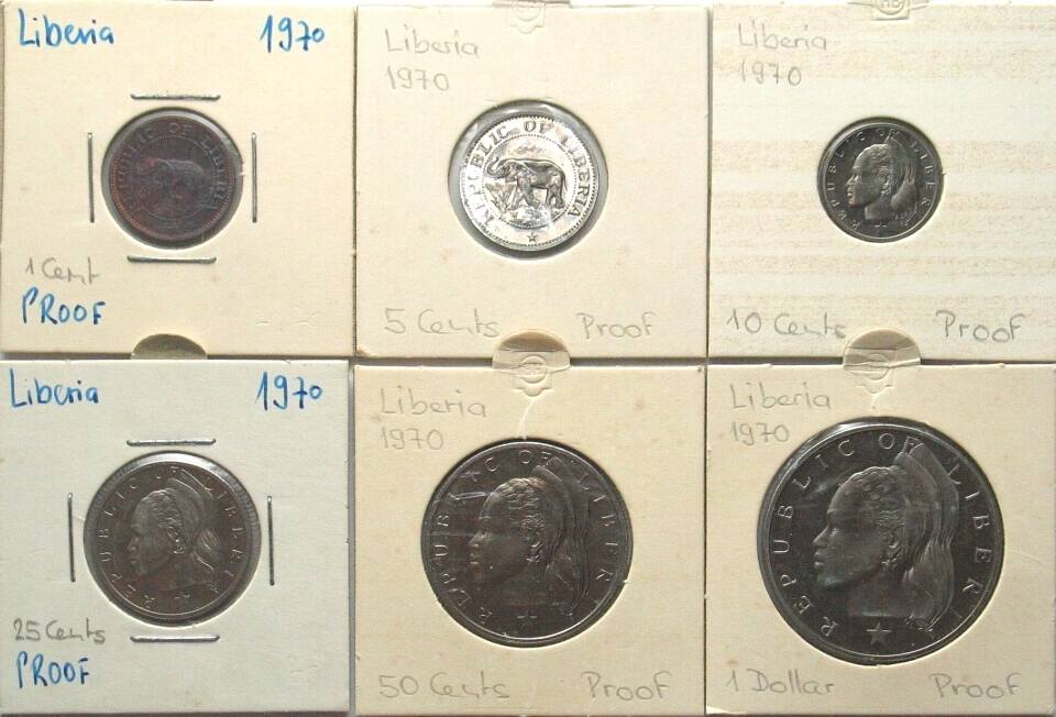 LIBERIA Proof Set 1970, 6 single coins | MA-Shops