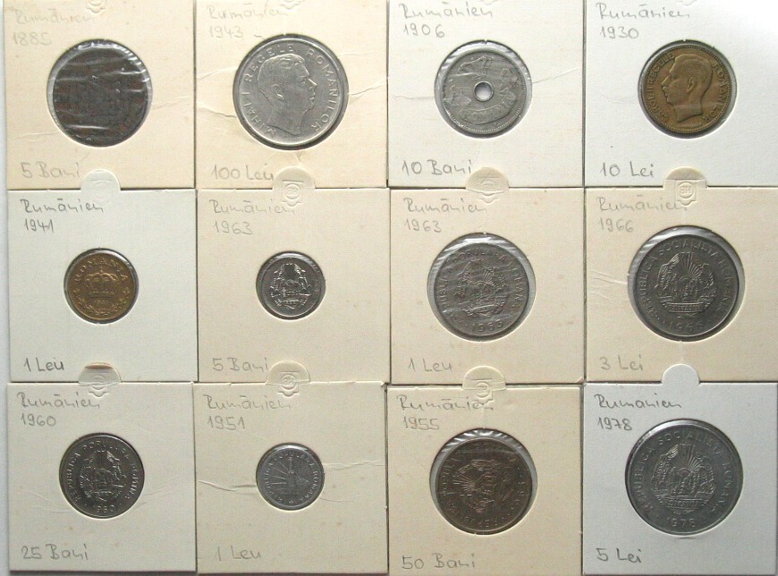Rumänien ROMANIA Collection of 12 coins 1885-1978, many in better ...