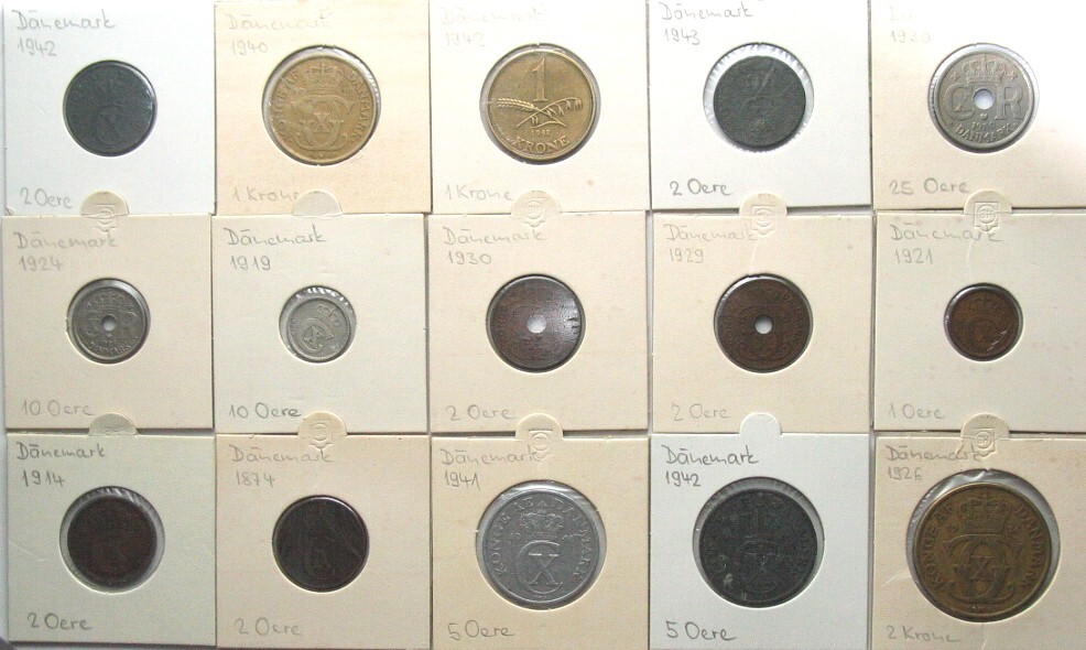 Dänemark DENMARK Collection of 15 coins 1874-1943 | MA-Shops