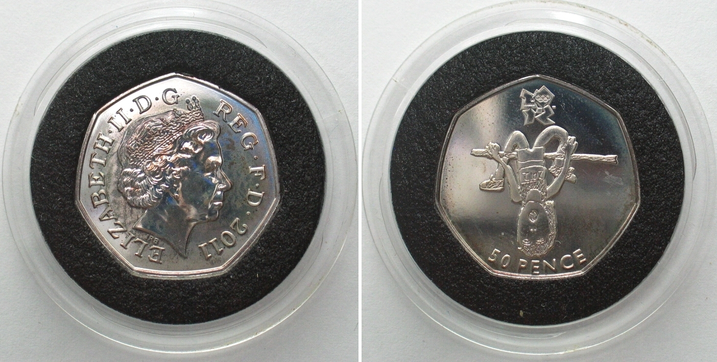 England GREAT BRITAIN 50 Pence 2011 High jumper OLYMPICS LONDON silver ...