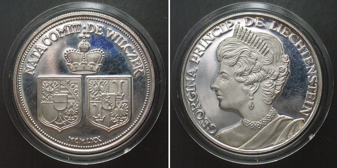 LIECHTENSTEIN 5 Francs 1970 Medallic issue PRINCESS GEORGINA silver ...