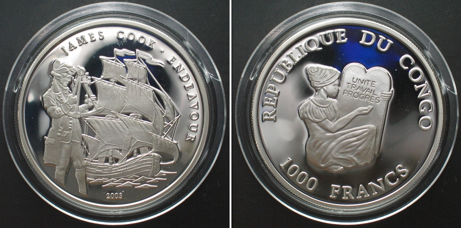 Kongo - Brazzaville CONGO 1000 Francs 2003 JAMES COOK Ship ENDEAVOUR ...