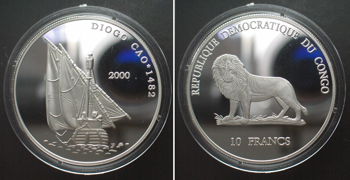 Kongo - Kinshasa CONGO 10 Francs 2000 DIOGO CAO silver Proof | MA-Shops