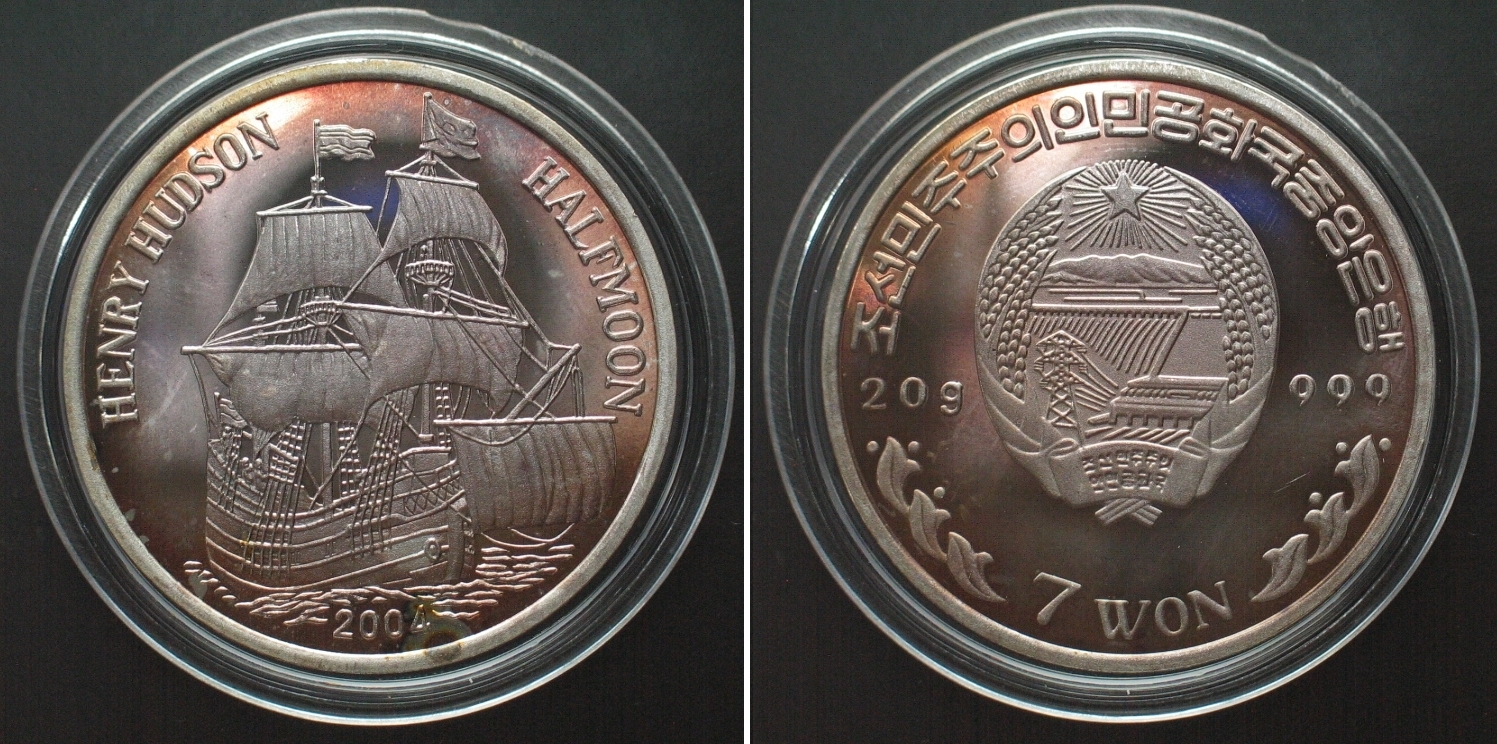 Nordkorea NORTH KOREA 7 Won 2004 Halfmoon HENRY HUDSON silver Proof ...