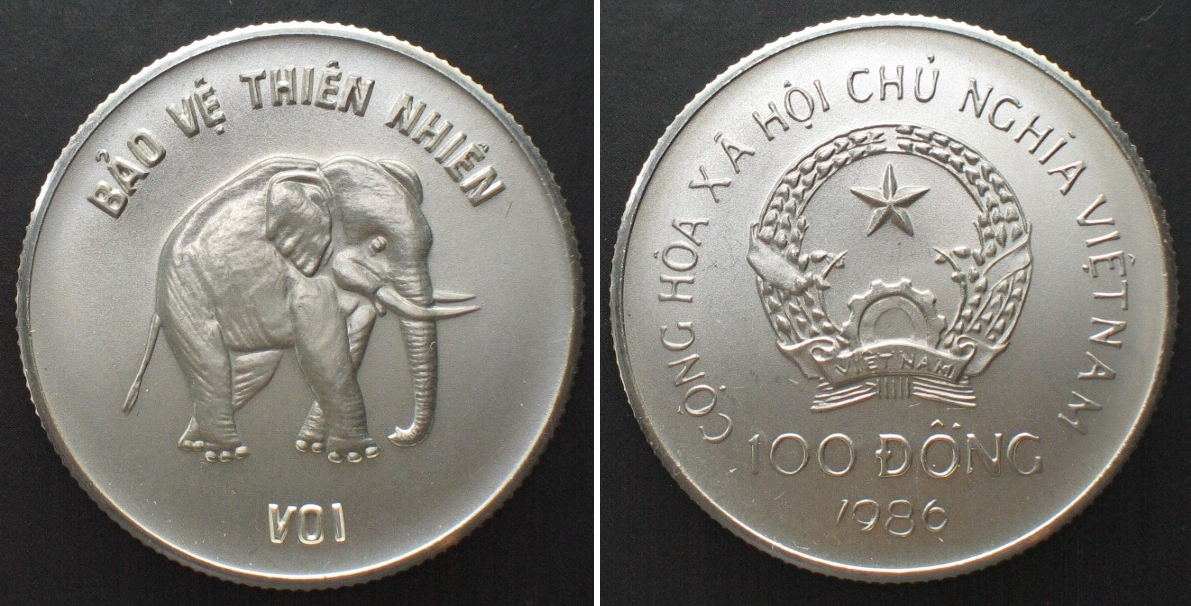 VIETNAM 100 Dong 1986 ELEPHANT silver SCARCE! BU | MA-Shops
