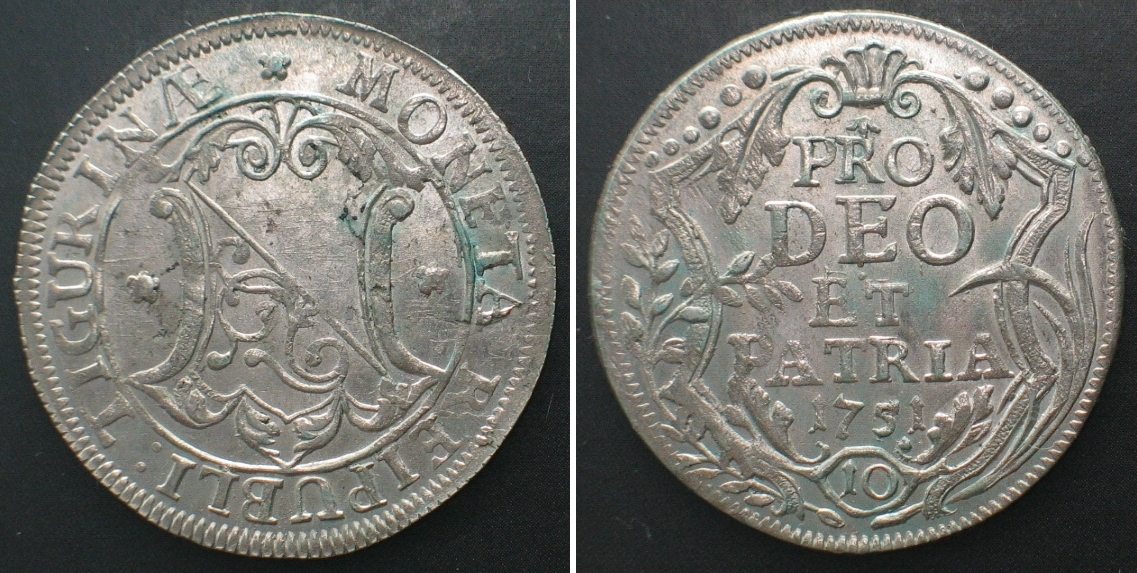 Schweiz - Zürich ZURICH. 10 Schillings (1/4 Gulden - Oertli) 1751, var ...