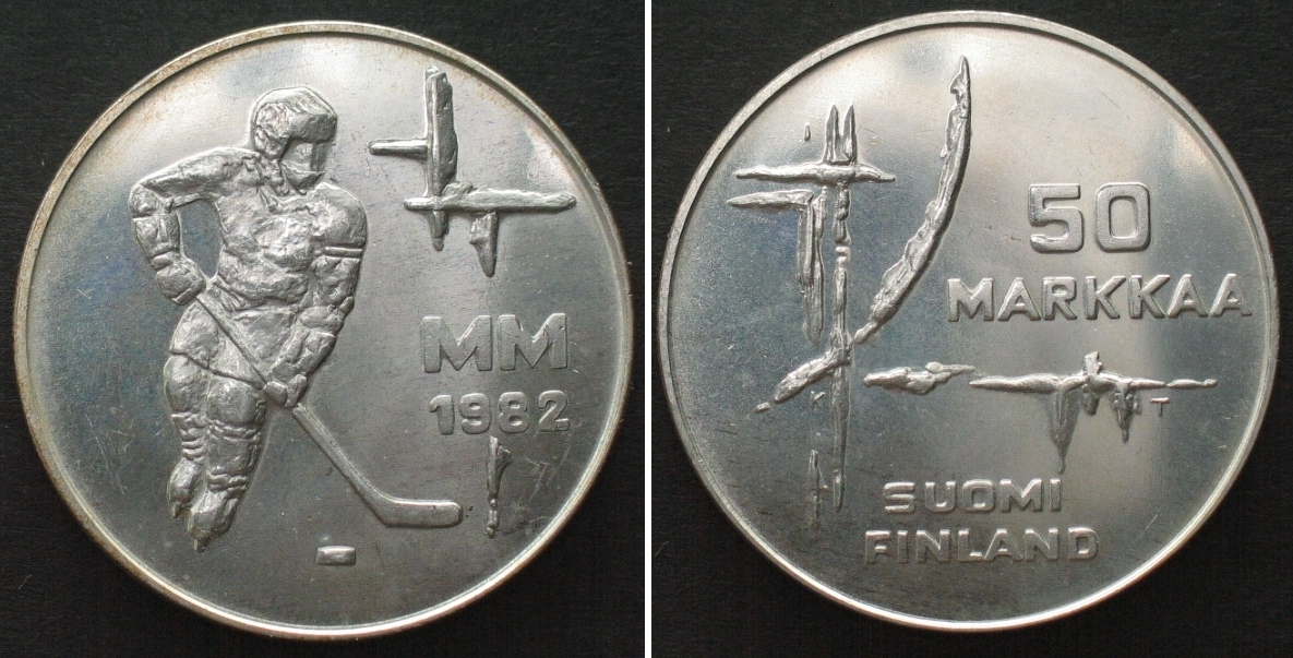 Finnland FINLAND 50 Markkaa 1982 ICE HOCKEY WORLD CHAMPIONSHIP silver ...