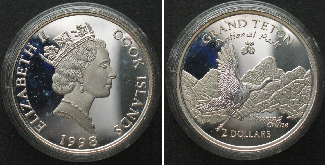 Cook-Inseln COOK ISLANDS 2 Dollars 1998 Grand Teton US-NATIONAL PARKS ...
