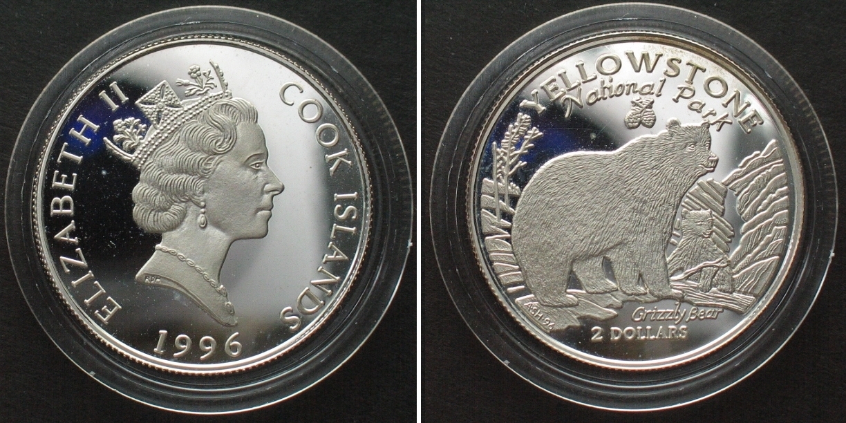 Cook-Inseln COOK ISLANDS 2 Dollars 1996 Yellowstone US-NATIONAL PARKS ...