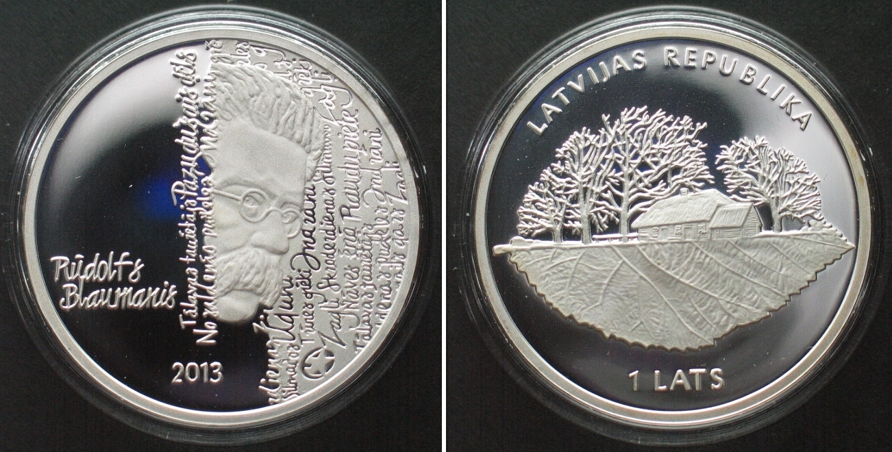 Lettland LATVIA 1 Lats 2013, Rudolfs Blaumanis, silver Proof | MA-Shops