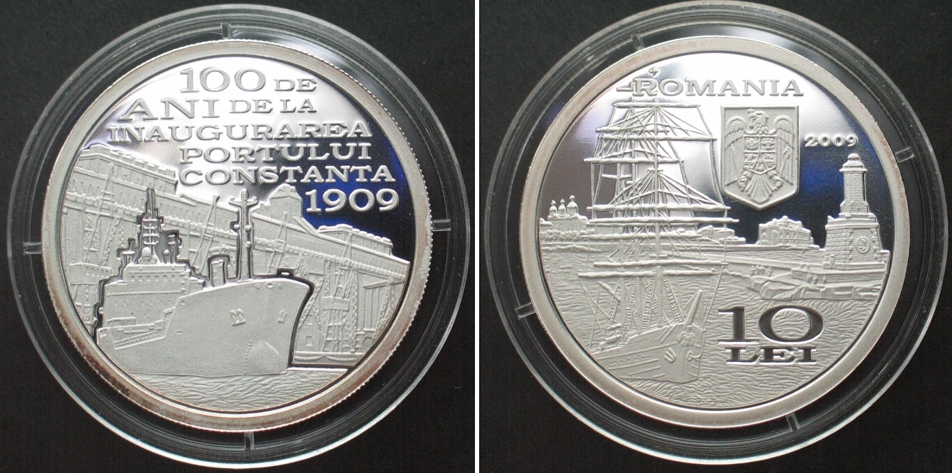 Rumänien ROMANIA 10 Lei 2009, Port of Constanta, silver, RARE! Proof ...