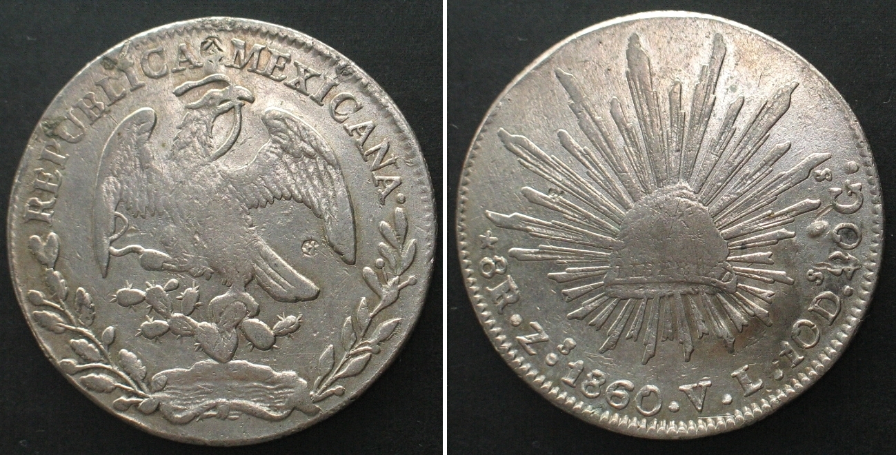 Mexiko MEXICO. 8 Reales 1860 Zs - Zacatecas, silver, Chinese chopmarks, XF EF | MA-Shops