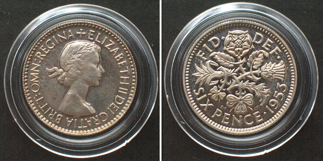 England GREAT BRITAIN Sixpence 1953 ELIZABETH II Cameo Proof from Coronation Set | MA-Shops