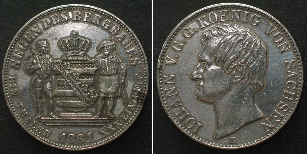 Sachsen Taler SAXONY Mining Thaler 1861 JOHANN silver AU | MA-Shops