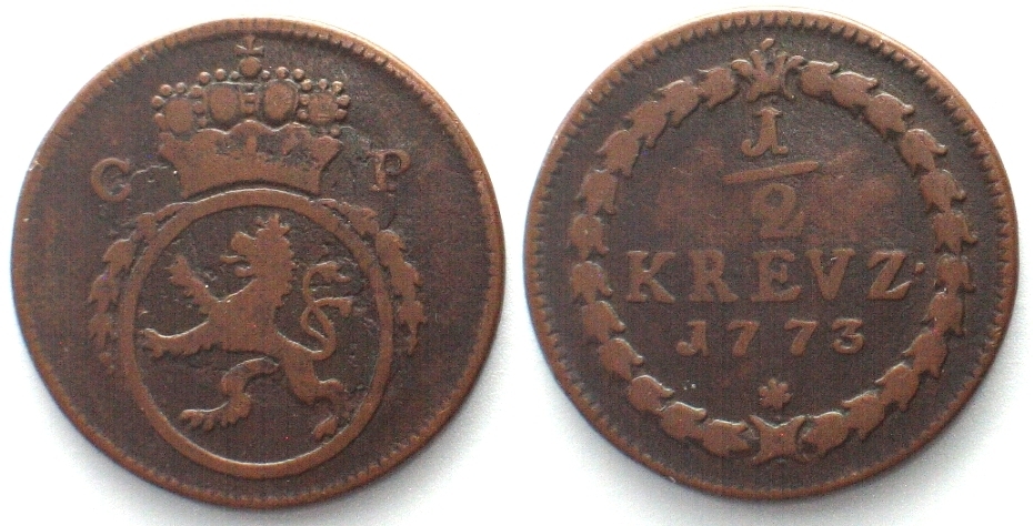 Germany PFALZ-SULZBACH 1/4 Kreuzer 1773 KARL THEODOR copper VF | MA-Shops