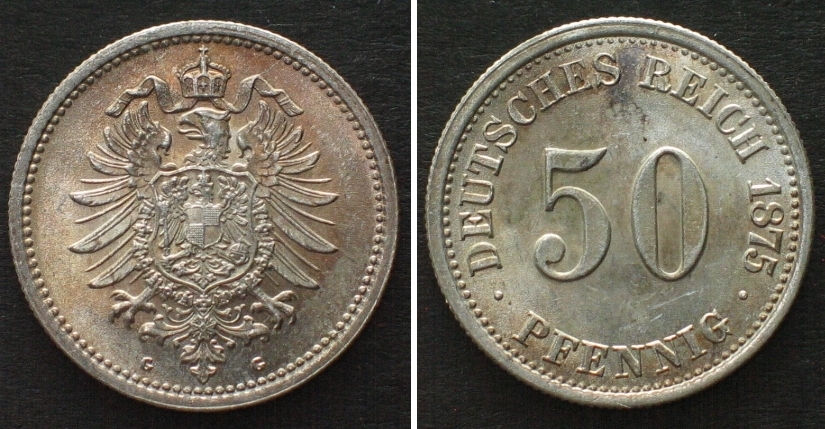 Deutschland - Kaiserreich Germany EMPIRE 50 Pfennig 1875 G silver UNC ...