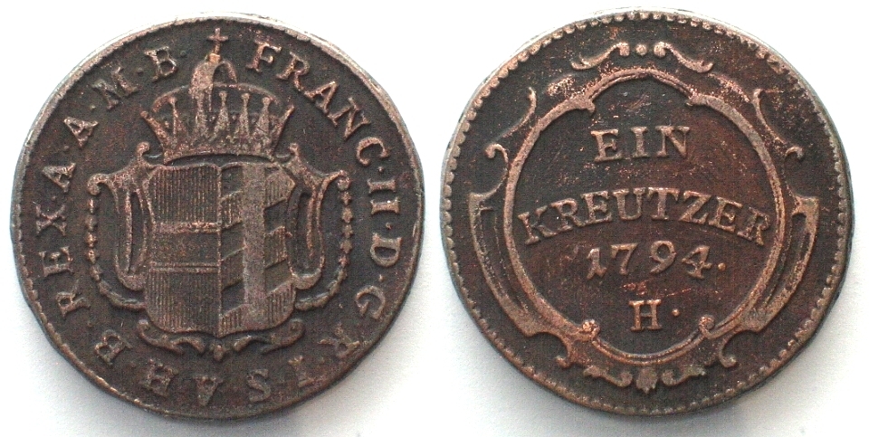Haus Habsburg FURTHER AUSTRIA 1 Kreuzer 1794 H FRANZ II copper VF+ | MA-Shops