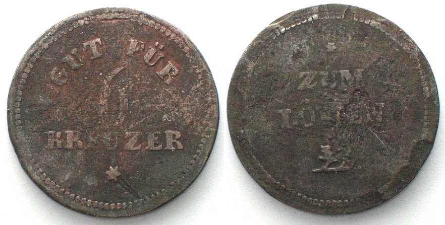 Deutschland - Marken und Zeichen ZUM LOWEN 6 Kreuzer ND (ca.1850 ...