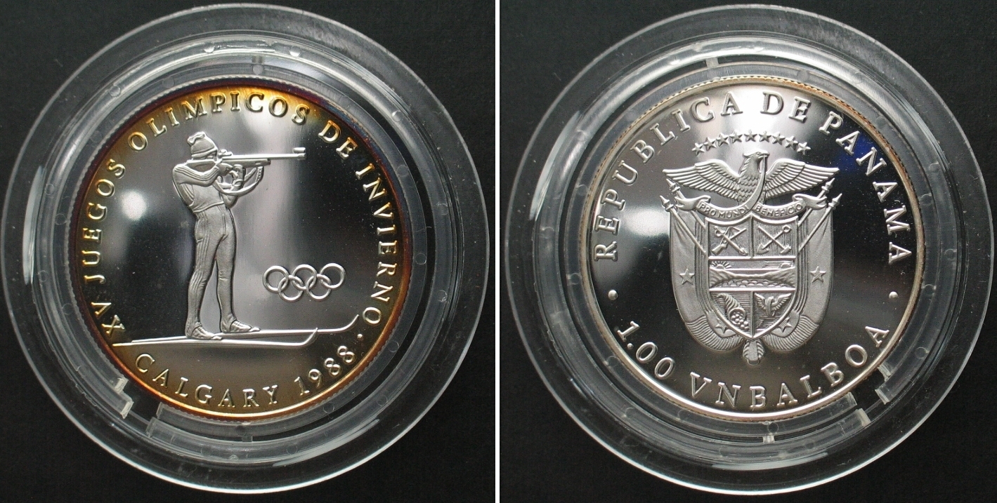PANAMA 1 VN Balboa 1988 Biathlon OLYMPICS CALGARY silver Proof | MA-Shops