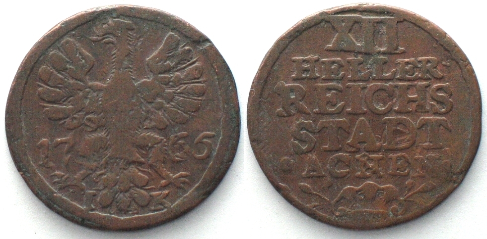 German States AACHEN 12 Heller 1765 copper VF | MA-Shops