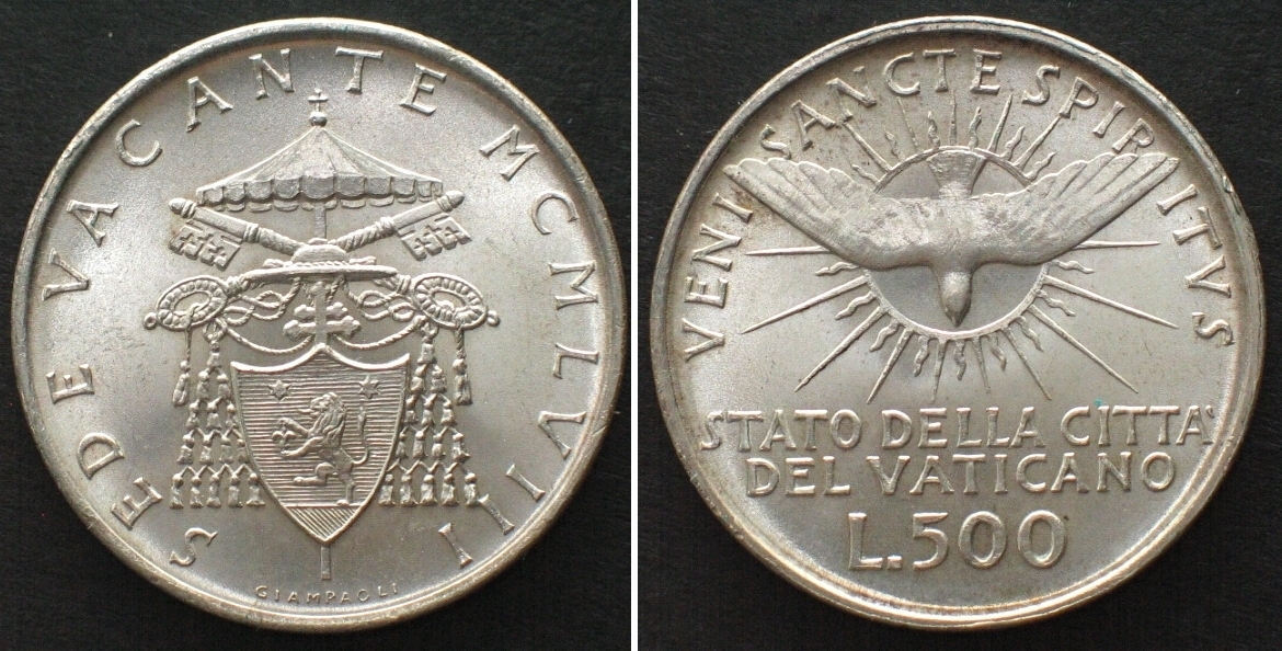 Vatikan VATICAN. 500 Lire 1958, Sede Vacante, silver, SCARCE! BU! | MA-Shops