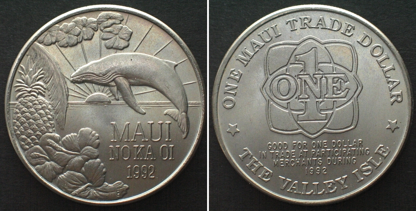 HAWAII Maui Trade Dollar 1992, Whale, Cu-Ni BU | MA-Shops