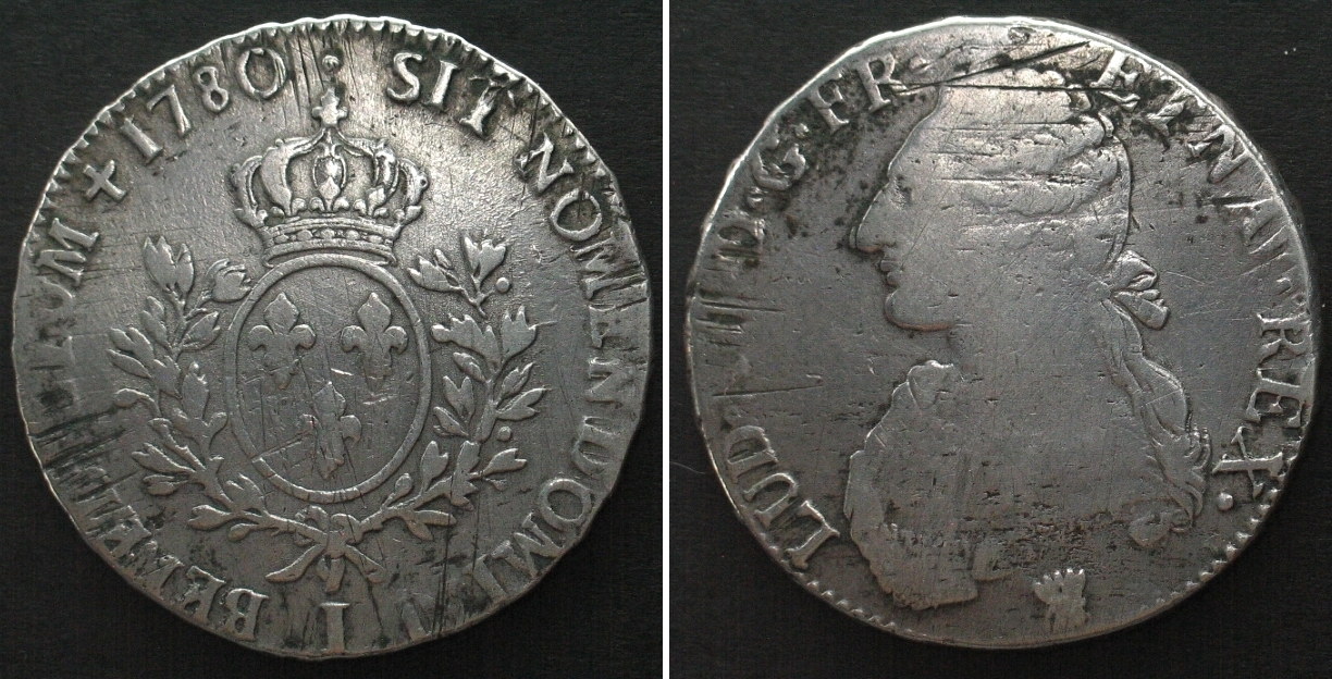 Frankreich FRANCE Ecu 1780 I Limoges mint LOUIS XVI silver SCARCE! VF ...