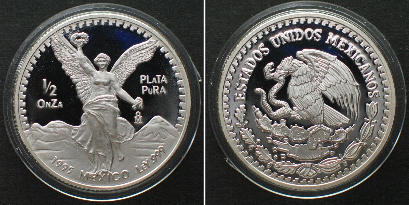 Mexiko MEXICO 1/2 Onza 1995 LIBERTAD silver KEY DATE PROOF RARE! | MA-Shops