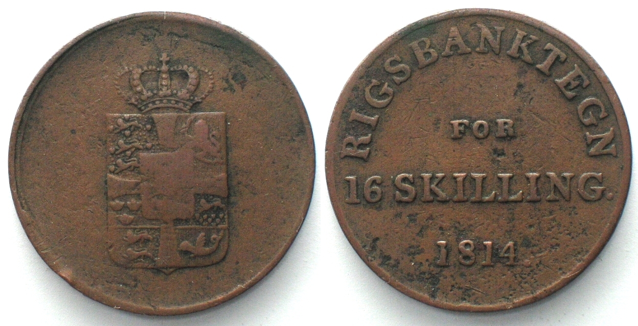 Dänemark DENMARK 16 Skilling Rigsbanktegn 1814 Token FREDERIK VI copper ...