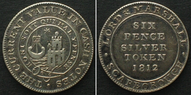 British Tokens - Yorkshire YORKSHIRE, Scarborough. 6 Pence 1812, silver ...