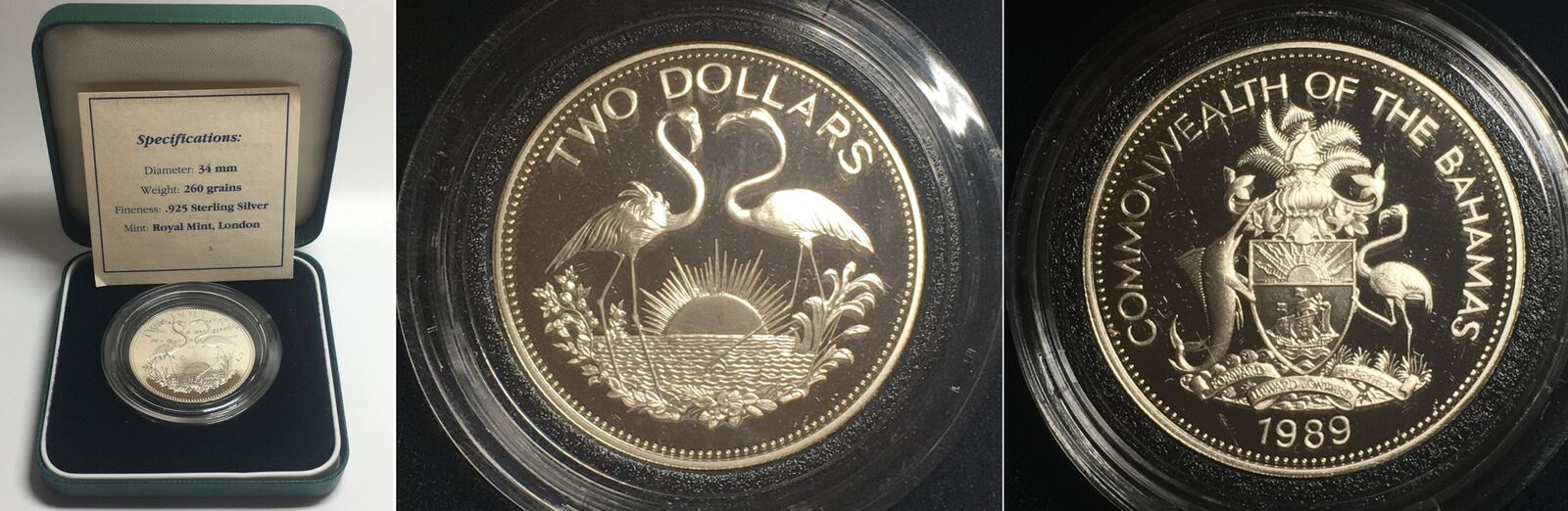 BAHAMAS 2 Dollars 1989 FLAMINGO silver Proof w. box & COA, SCARCE! | MA ...
