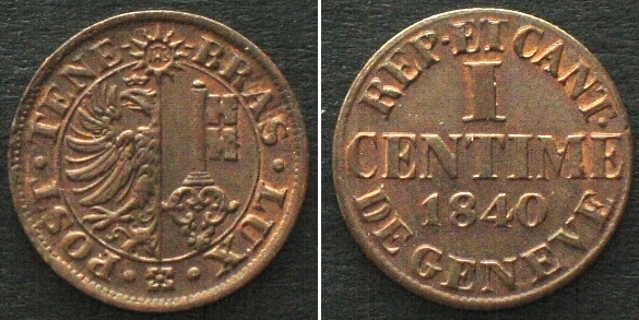Schweiz - Genf Swiss GENEVA 1 Centime 1840 copper BU!!! | MA-Shops