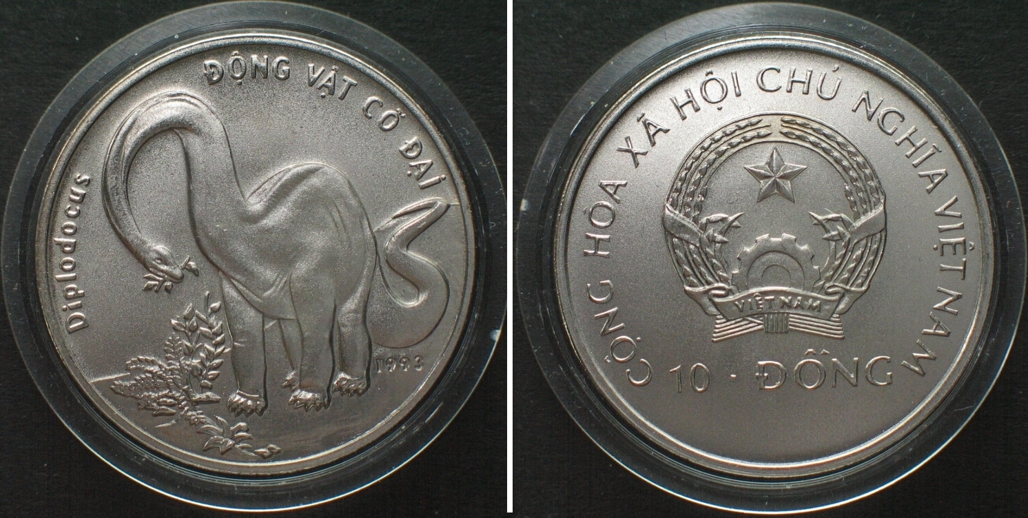 VIETNAM 10 Dong 1993 PREHISTORIC ANIMALS Diplodocus RARE! BU | MA-Shops