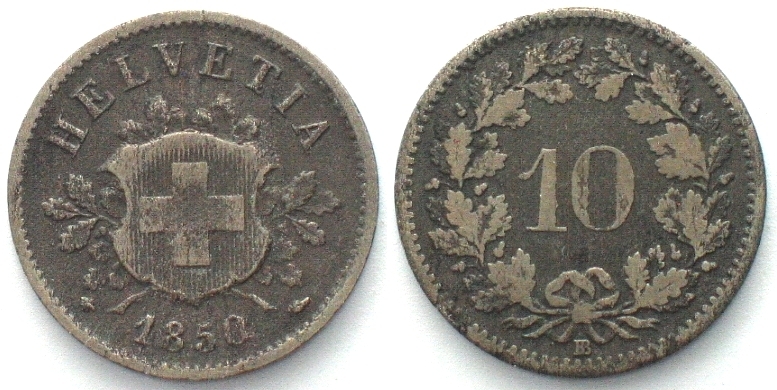 Schweiz SWITZERLAND 10 Rappen 1850 BB billon aVF/VF+ VF-/VF+ | MA-Shops