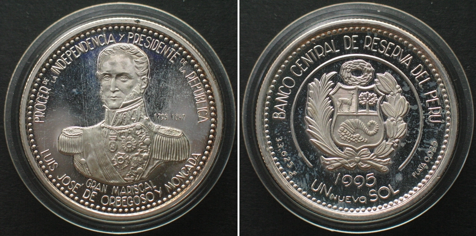 PERU Nuevo Sol 1995 LUIS JOSE ORBEGOSO Y MONCADA silver, 438 pcs ...