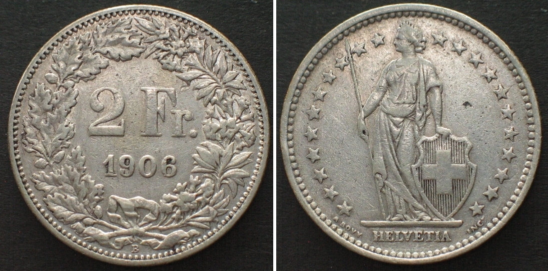 Schweiz SWITZERLAND. 2 Francs 1906 B, silver VF-XF VF-EF | MA-Shops