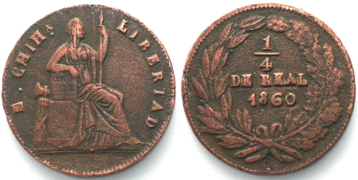 Mexiko MEXICO 1/4 Real 1860, Chihuahua mint, copper XF EF | MA-Shops