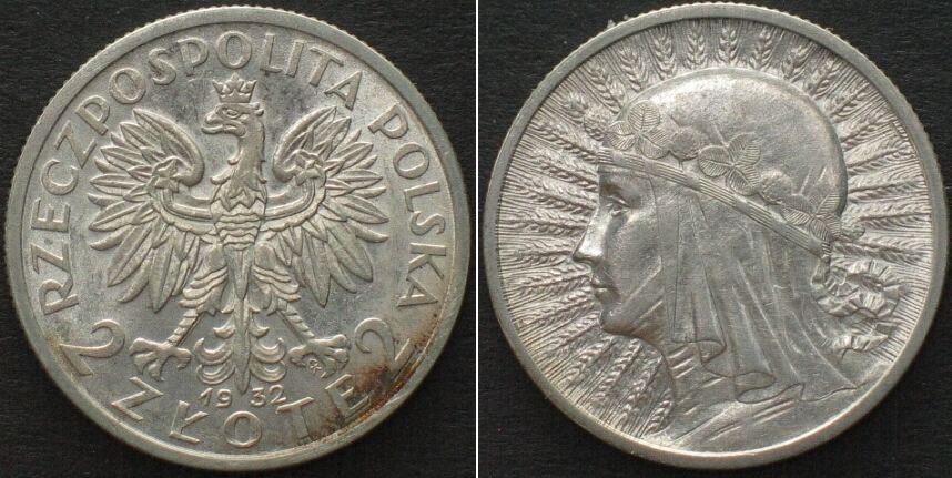 Polen POLAND 2 Zlote 1932 QUEEN JADWIGA silver UNC!!! | MA-Shops