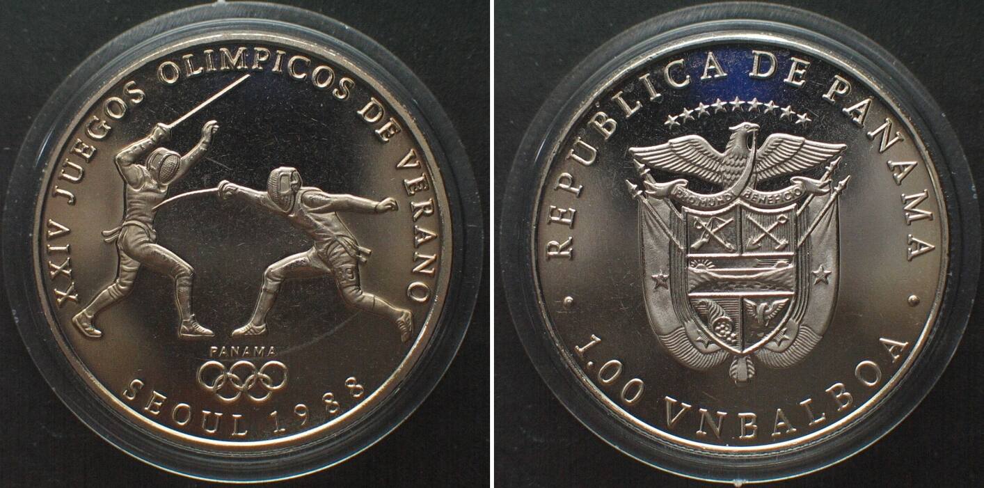 PANAMA 1 VN Balboa 1988 Fencing OLYMPICS SEOUL Cu-Ni Proof | MA-Shops